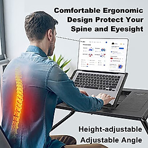 GKTG Lap Desk for Laptop Folding, Portable Laptop Desk for Bed Couch Sofa Floor, Foldable Adjustable Laptop Bed Table with Cooling Fans Built-in10000mAh Rechargeable Mobile Power Pack, USB LED Light