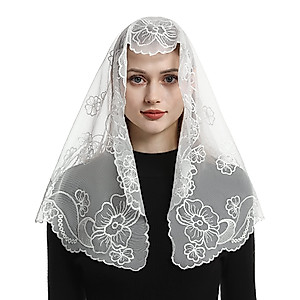 Bozidol Church Veil Lace Mantilla Religious Head Covering Velos para ir a la iglesia Catholic Mass Veil with Hairclip (White)