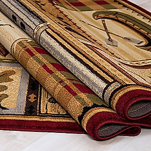 CR Wildlife Nature Cabin Lodge Scene Duck Boat Fish Area Rug (5 Feet 3 Inch X 7 Feet 5 Inch)