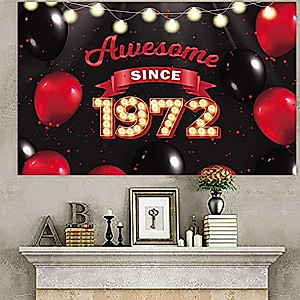 Awesome Since 1972 Happy 50th Birthday Banner Backdrop Red and Black Balloons Cheers to 50 Years Old Theme Decor for Women Men 50th Birthday Party Bday Supplies Decorations Background Glitter Gold