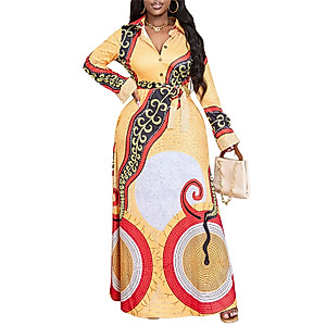 MsavigVice Women Maxi Dresse Casual Floral Print Button Down Loose Dresses for Women with Belt Party Outfit XL