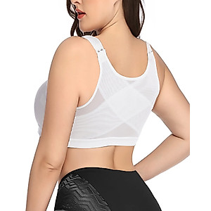 Post Surgery Bra Surgical Bra Compression Sports Bra Front Closure Bras for Women Close Breast Augmentation Bra Wireless (Medium, White)