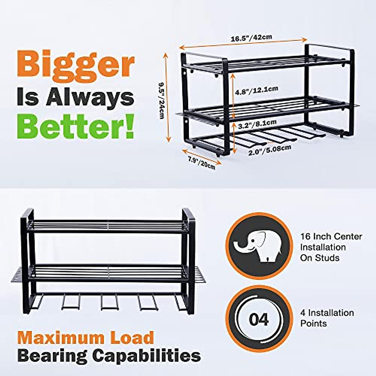 ALIEN SYSTEM Power tool shelf and storage hooks (Power tool organizer & Mop holder)