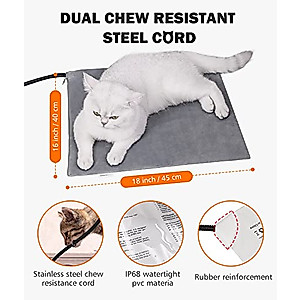BurgeonNest Heated Cat Bed, Pet Heating Pad with Timer, 18" x 16" Upgraded Electric Heated Dog Bed with Temperature Adjustable Heated Pet Mat Warmer Blanket Auto Power-Off