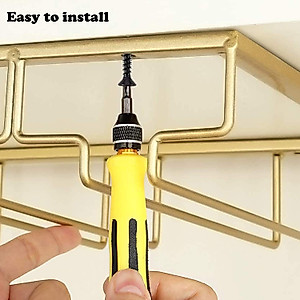 MATILODI Wine Glass Rack - Under Cabinet Stemware Wine Glass Holder - Wine Glasses Storage Hanger Metal Organizer for Cabinet Kitchen Bar (Gold, 3 Rows 1 Pack)