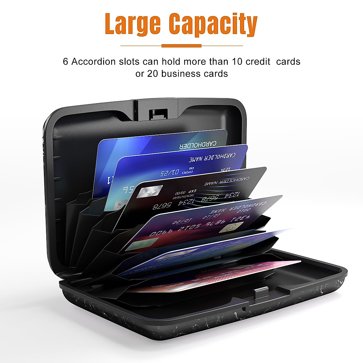 Rimilak Aluminuml Credit Card Holder, Mini Credit Card Wallet RFID Blocking Slim Metal Hard Case for Women Men, Black Mable