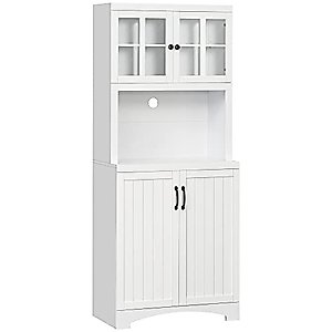 HOMCOM Accent Kitchen Buffet and Hutch Wooden Storage Cabinet with Glass Framed Door, and Microwave Space, White