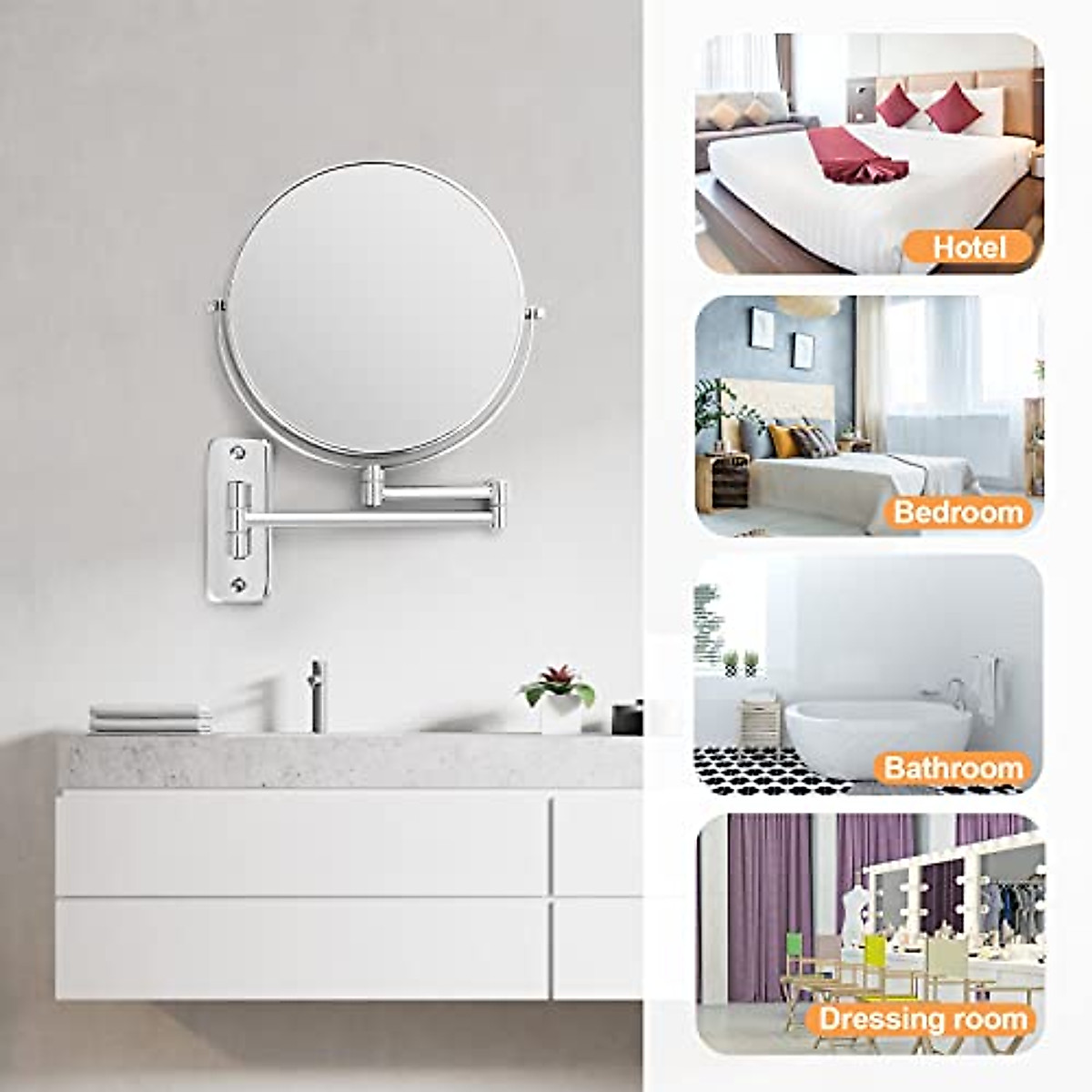 FFowcye 9" Magnifying Wall Mount Makeup Vanity Mirror,1x/7x Double-Side Makeup Mirror with Magnification,Swivel Extendable Shaving Face Mirror for Bathroom, Wall Mirror for Chrome…