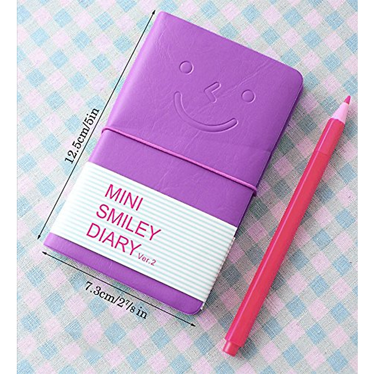 CRIVERS 5pc Portable mini smiley diary paper notebook, memo, leather case, 100 Sheets (Random Color)