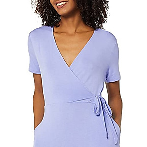 Amazon Essentials Women's Cap-Sleeve Faux-Wrap Dress, Soft Violet, Large