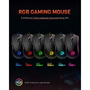 DAREU Wired Gaming Mouse, 6400DPI,6 Programmable Buttons, Ergonomic RGB Gaming Mouse with 16.8 Million Chroma 7 Backlit for PC, Laptop, and Notebook