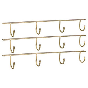 Tonxus Under Cabinet Coffee Mug Holder Rustic Cup Hook Iron Mug Storage Hanger Under Shelf Hanging Mug Organizer Rack for Mugs, Coffee Cups and Kitchen Utensils Display (Gold)
