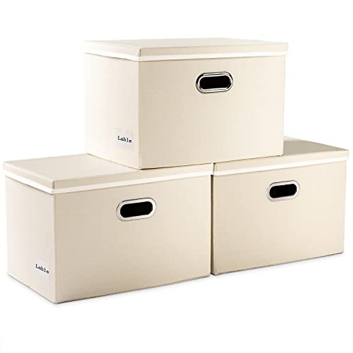 PRANDOM Large Collapsible Storage Bins with Lids [3-Pack] Fabric Foldable Storage Boxes Organizer Containers Baskets Cube with Cover for Home Bedroom Closet Office Faint Yellow(17.3x11.8x11.8)