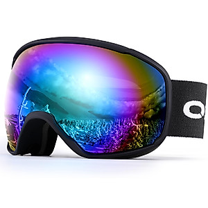 Odoland Snow Ski Goggles S3 Double Lens Anti-Fog OTG Windproof UV400 Eyewear for Men, Women and Youth-Skiing Snowboarding, Black Frame Blue Lens vlt 15%