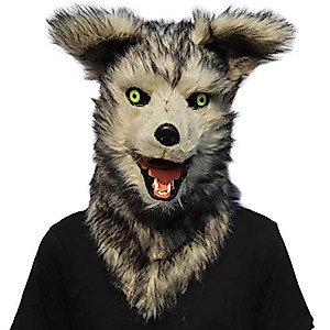 ifkoo Realistic Mouth Mover Wolf Mask for Halloween Party Costume Plush Moving Mouth Jaw Fursuit head Werewolf Mask Adult (Wolf)