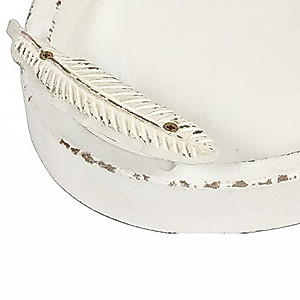 SOFE 16" Farmhouse Oval Wood Tray, White Distressed Serving Tray with Carved Handles, Serving Tray Decorative and Rustic Candle Holder Tray, Coffee Table Tray Centerpieces for Dining Room/Kitchen