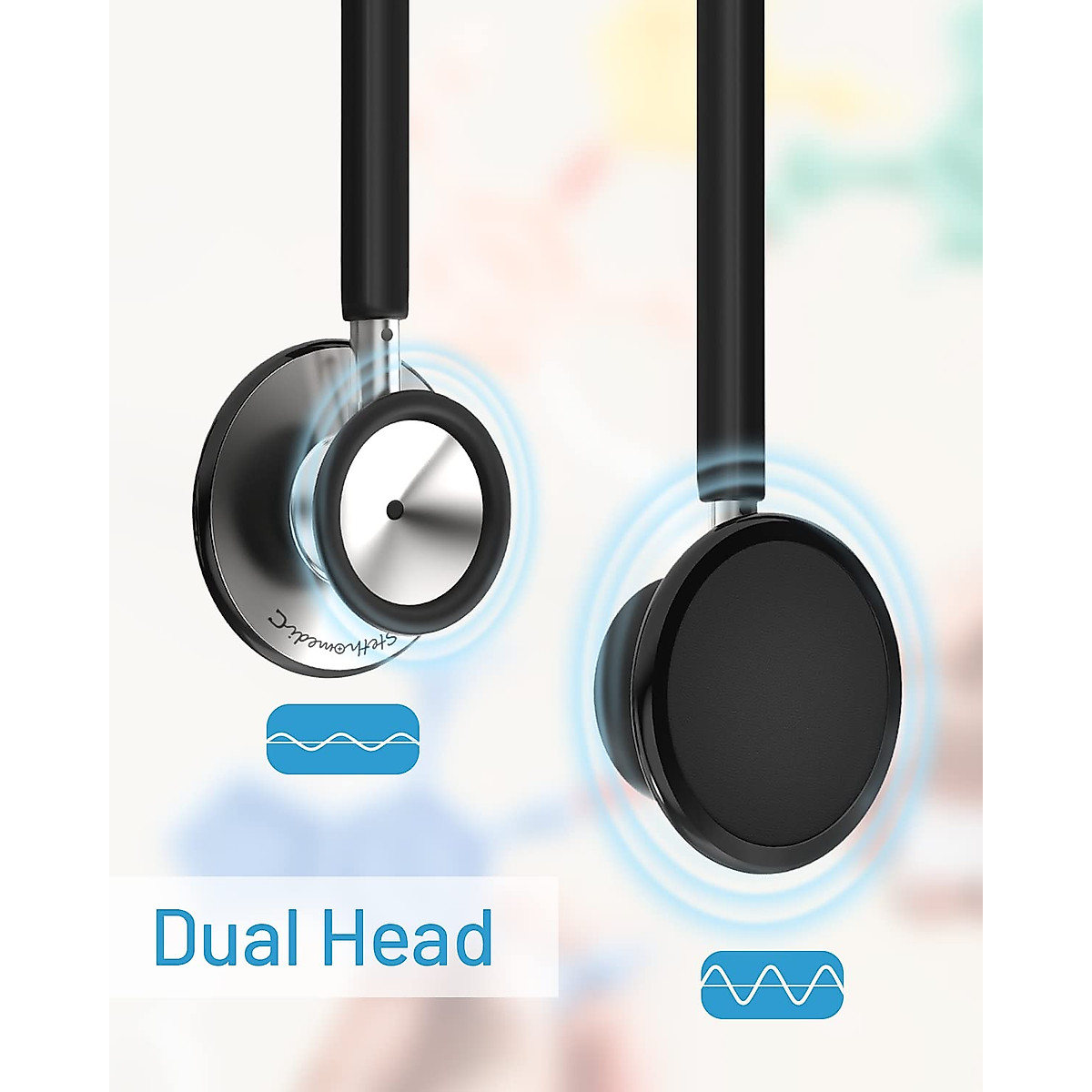 FriCARE Dual Head Stethoscope - Stethoscopes for Nurses, Medical Nursing Students, Paramedics/EMT/LVN/VNA Backup - FSA/HSA Eligible Estetoscopio, Smooth Black Tube, Stainless Steel Chestpiece
