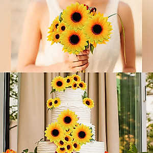 WILLBOND 124 Pieces Fake Sunflowers 3.5 Inch and 1.6 Inch Artificial Sunflower Heads Fabric Floral for Home Decoration Wedding Decor Bride Holding Flowers Garden Craft Art Decor