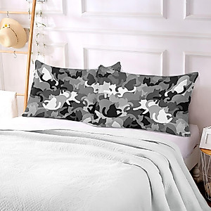 Halloween Black Cat Camouflage Pillowcase for Hair and Skin Body Pillow Cover Long Pillow Cases 20"X 54" Plush Pillow Case with Zipper for Pillow