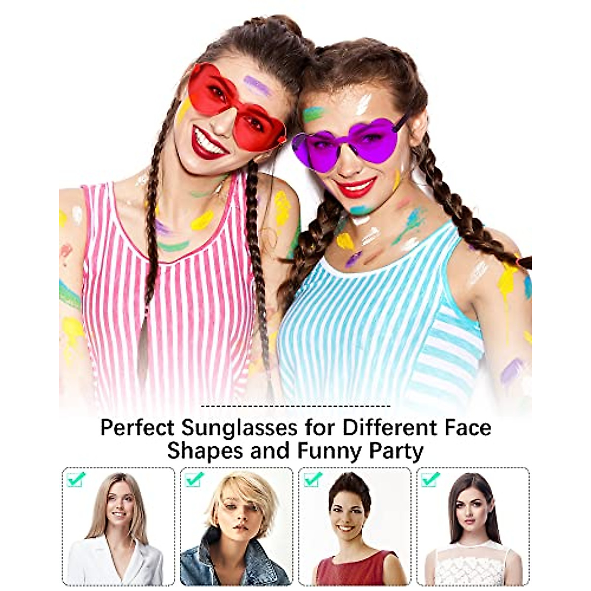 Weewooday 30 Pairs Heart Shaped Rimless Sunglasses Transparent Heart Glasses Candy Color Frameless Sunglasses Tinted Trendy Eyewear Party Favors