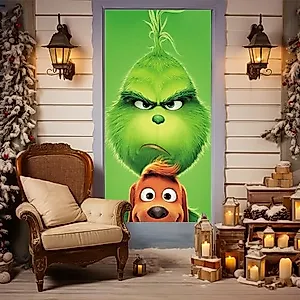 Christmas Door Cover Decorations 90x180cm Green Backdrop Funny Xmas Hanging Background for Indoor Outdoor Christmas Themed Door Banner Party Supplies Christmas Home Decor (Door Cover F)