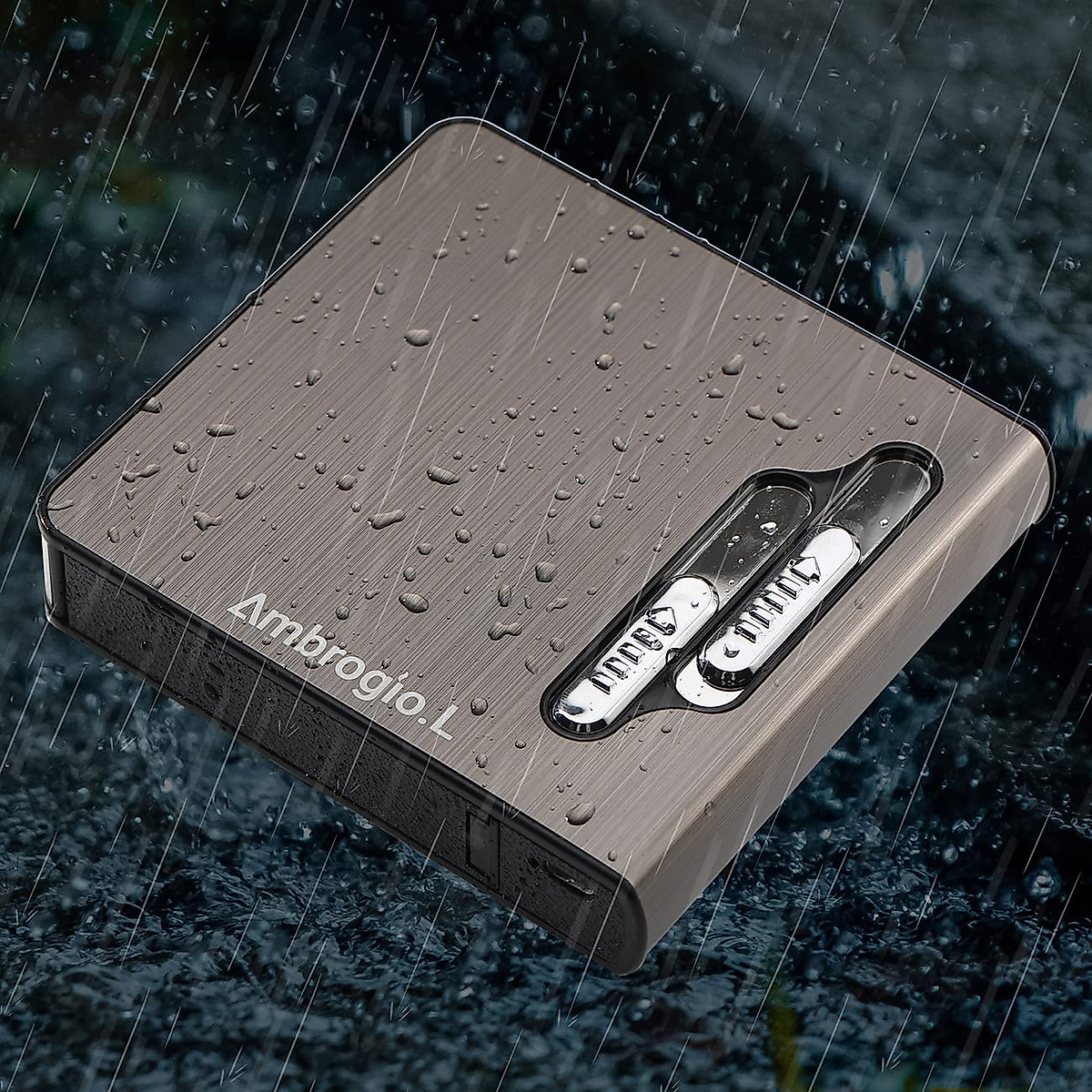 Ambrogio.L Full Pack 20 Regular Cigarettes Case Box Automatic Ejection Holder with Dual Arc Lighter USB Rechargeable, Flameless, Windproof,Moisture-Proof,Black