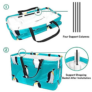 KQNZT Reusable Grocery Bags, Large Foldable Reusable Shopping Tote Bags Bulk for Groceries, Waterproof Kitchen Cloth Produce Bags with Long Handles, Cartoon Penguin Antarctic Animal