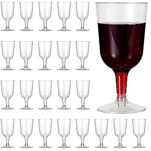 MATANA 48 pc Clear Plastic Wine Glasses with Stem for Parties (6oz) - Plastic Wine Cups, Wine Goblets for Wedding, Anniversary, Garden, Parties, Indoor, Outdoor Events, Barbecue - BPA Free & Reusable