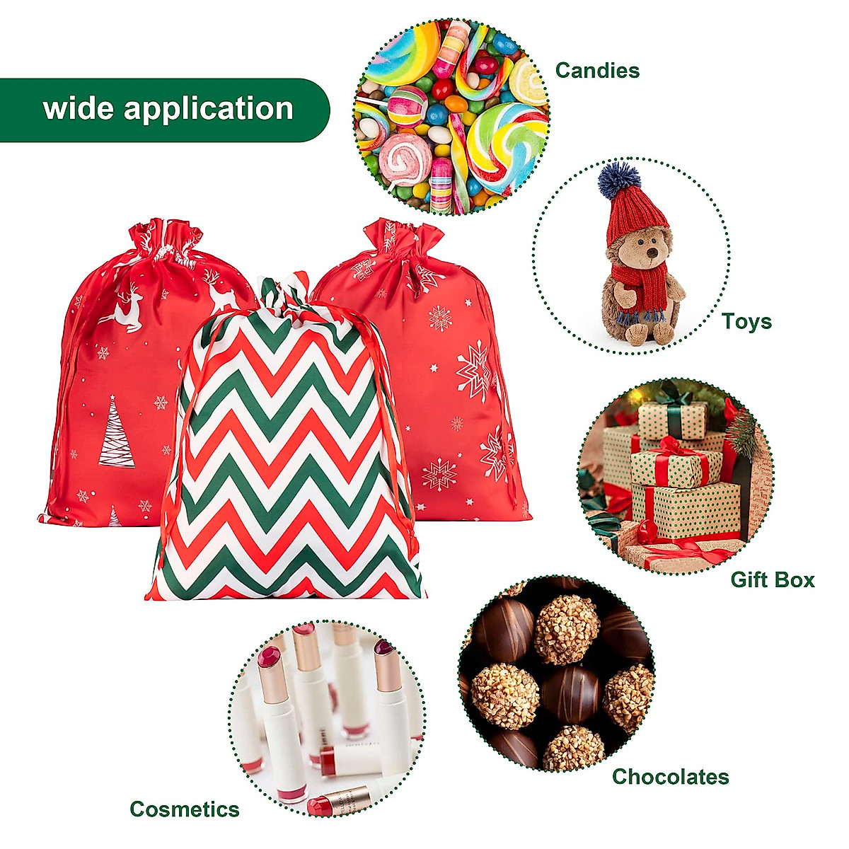 FloraSea 3 Pack 20x16 inches Christmas Big Cotton Gift Bags With Drawstrings,Reusable Holiday Fabric gift bags,Christmas Giant Gift Bags Large Present Bags for Xmas Presents Party Favor