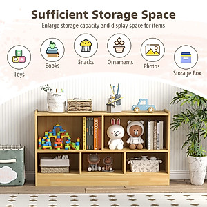 IFANNY Toy Storage Organizer, 2-Tier Kids Bookshelf, 5 Cube Kids' Bookcases, Cabinets & Shelves, Wooden Toy Shelf Organizer, Small Book Shelf for Kids Rooms, Playroom, Classroom, Nursery (Burlywood)