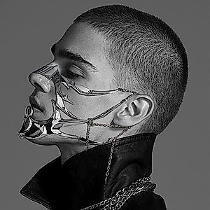 Sirytova Cyber Punk Half Face Mask For Women Men Luxury Irregular Jewelry Futuristic Face Chain Cyborg Earring Silver Accessories(Silver-2)