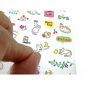 ALIMITOPIA Scrapbook Sticker,12 Sheets Kawaii Cartoon Cat Charactor DIY Transparent Decorative Paster Ornament Mark