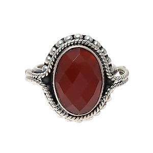 NOVICA Artisan Handmade Carnelian Cocktail Ring Artisan Crafted Sterling Silver Jewelry Red Single Stone India Marsala Birthstone [crownbezel 0.8 in L x 0.7 in W x 0.3 in H Band Width 2 mm W] ' Sun