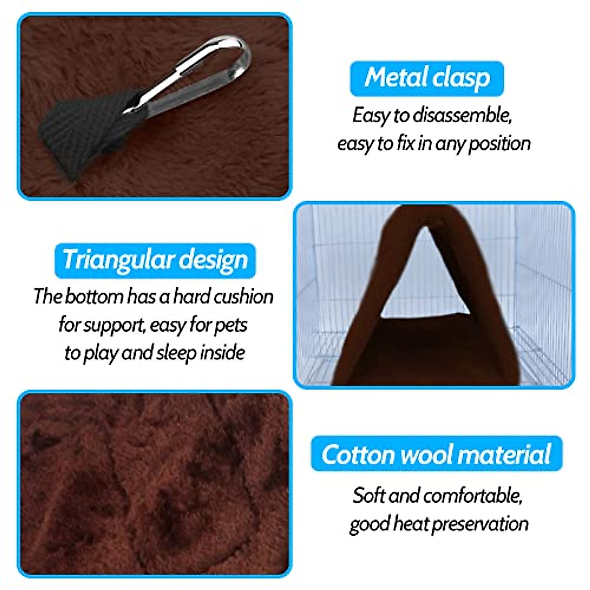 Miayaya Winter Warm Bird Nest House Shed Hut Hanging Hammock House Snuggle Plush Fluffy Finch Cage for Hamster Budgies Parakeet Cockatiel Cockatoo Lovebird Parrot 9.45 x 5.9 x 7.08 inch (Dark Coffee)