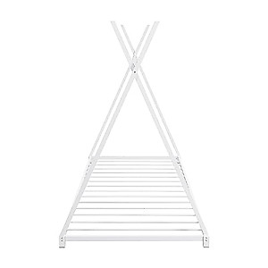HZXINKEDZSW Twin Size Metal House Platform Bed with Triangle Structure, Single Metal Bed Frame for Kids Teens Girls Boys Bedroom, Can be Decorated, No Box Spring Required (White-T6)