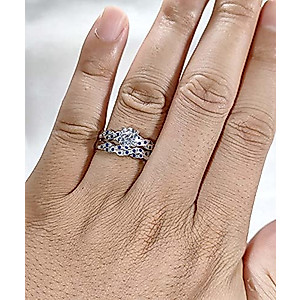 Ringcrown Adjustable size Wedding Ring Sets for Women 1ct CZ S925 Sterling Silver Engagement Ring