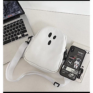 GESALOP Funny Cute Ghost Kawaii Women's Canvas Bag Cartoon Harajuku Wallet Women's Shoulder Bag Kawaii Wallet (Black-1)