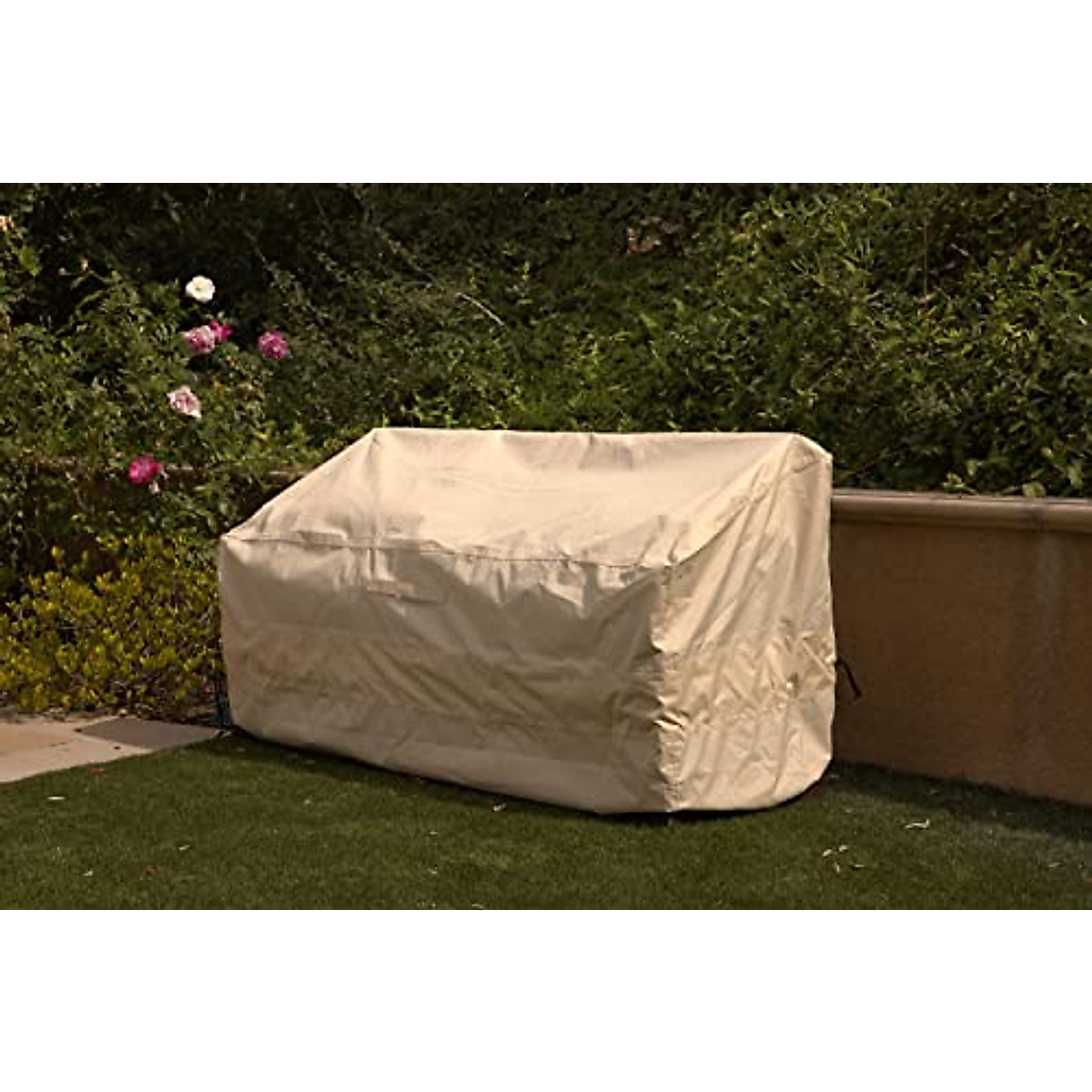 WJ-X3 2-Seater Outdoor Loveseat Covers, Heavy Duty Patio Couch Covers, Patio Sofa Covers Waterproof, High Wind Resistant Design for Outdoor Furniture Cover, 58W x 40D x 35H, Beige