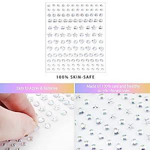 SAOROPEB 5 Sheets Face Gems Face Jewels Stickers, Self Adhesive Eye Body Face Nail Crystal Rhinestones Rainbow for Women Festival Accessory and Nail Art Decorations