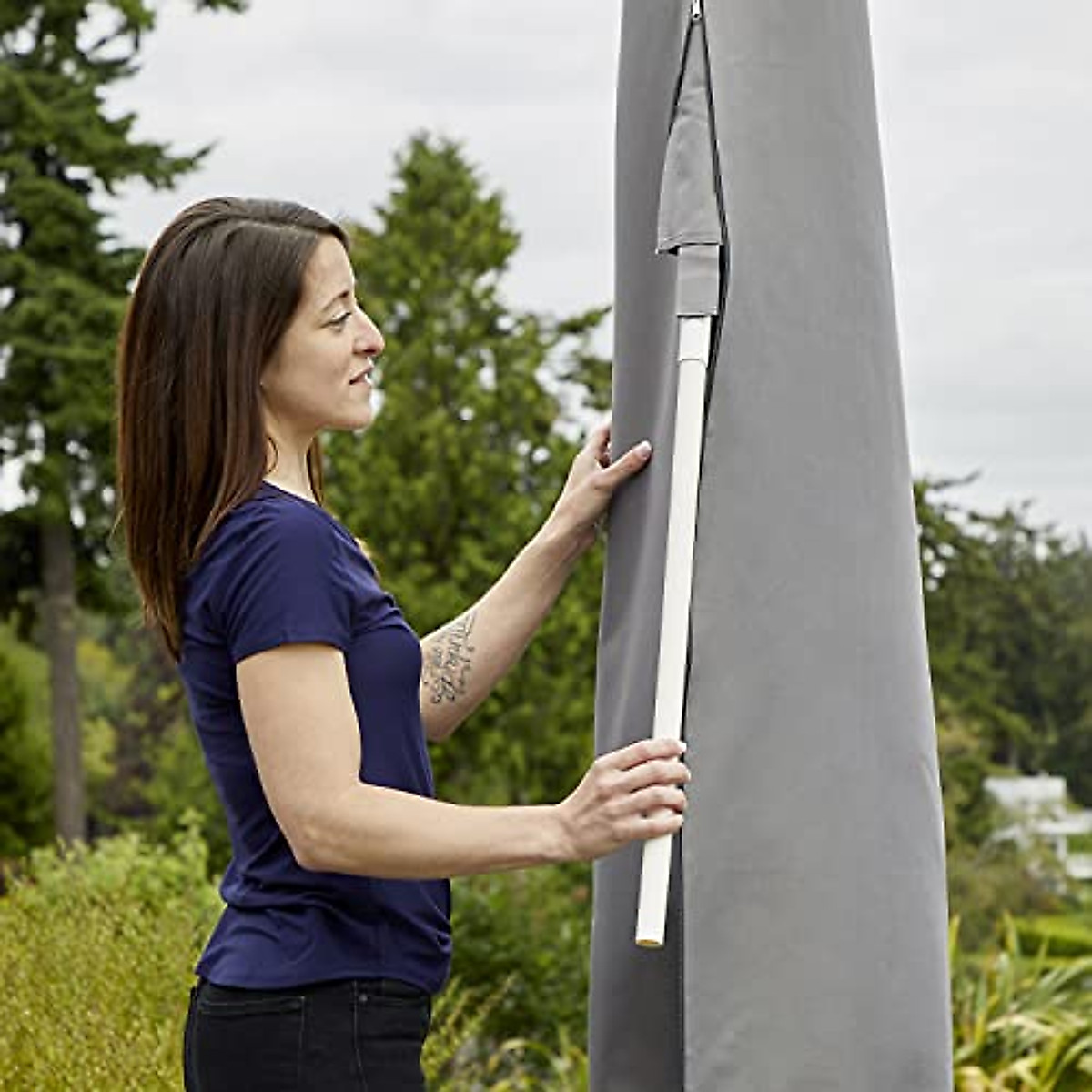 Duck Covers Soteria Waterproof 101 Inch Patio Offset Umbrella Cover with Integrated Installation Pole