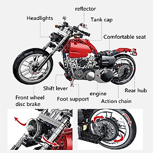 MANYI Motorbike Toy Building Kit,Build A Motorcycle Building Blocks Set Model,Featuring Gearbox and Suspension（613Pieces）