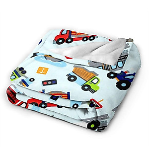 Cartoon Truck Flannel Fleece Blanket, Soft Microfiber Cozy Lightweight Sofa Travel Blanket for Baby, Kids, Youth (50"x40" for Kids)