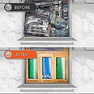 mHomeAid Bag Storage Organizer - Bamboo Food Plastic Baggie Holder, Dispenser, and Container for Kitchen Drawer and Cabinet - Fits Ziplock and Ziploc Gallon, Quart, Sandwich & Snack Sized Slider Bags