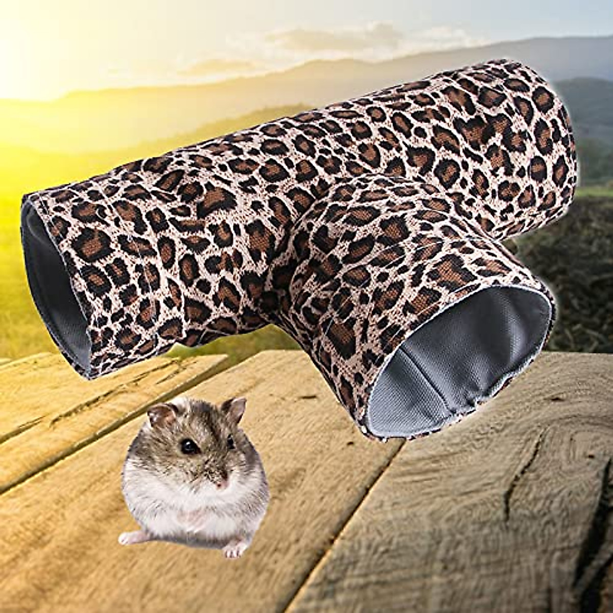 Hamster Tunnels, Guinea Pig Leopard Printing Toys Play Tunnel, Skin-Friendly Fleece 2/3/4 Holes Pet Tunnel Nest for Small Animal (D)