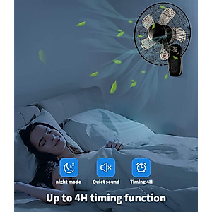 Aottop 16 inch Wall Mount Fan with Remote Control - 2 Pack, 3-Speed and 3 Modes, Timer Function, Adjustable Head, Oscillating Fan for Home and Office - Black