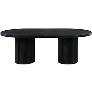 Meridian Furniture 725Black-T Belinda Collection Mid-Century Modern Solid Wood Black Oak Veneer Dining Table, Oval Design, Fluted Bases, 2 Leaves Included, 90"/106.5"/123" W x 47.5" D x 31" H, Black