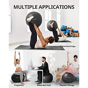 Trideer Extra Thick Yoga Ball Exercise Ball, 5 Sizes Ball Chair, Heavy Duty Swiss Ball for Balance, Stability, Pregnancy, Physical Therapy, Quick Pump Included (Black, L (58-65cm))
