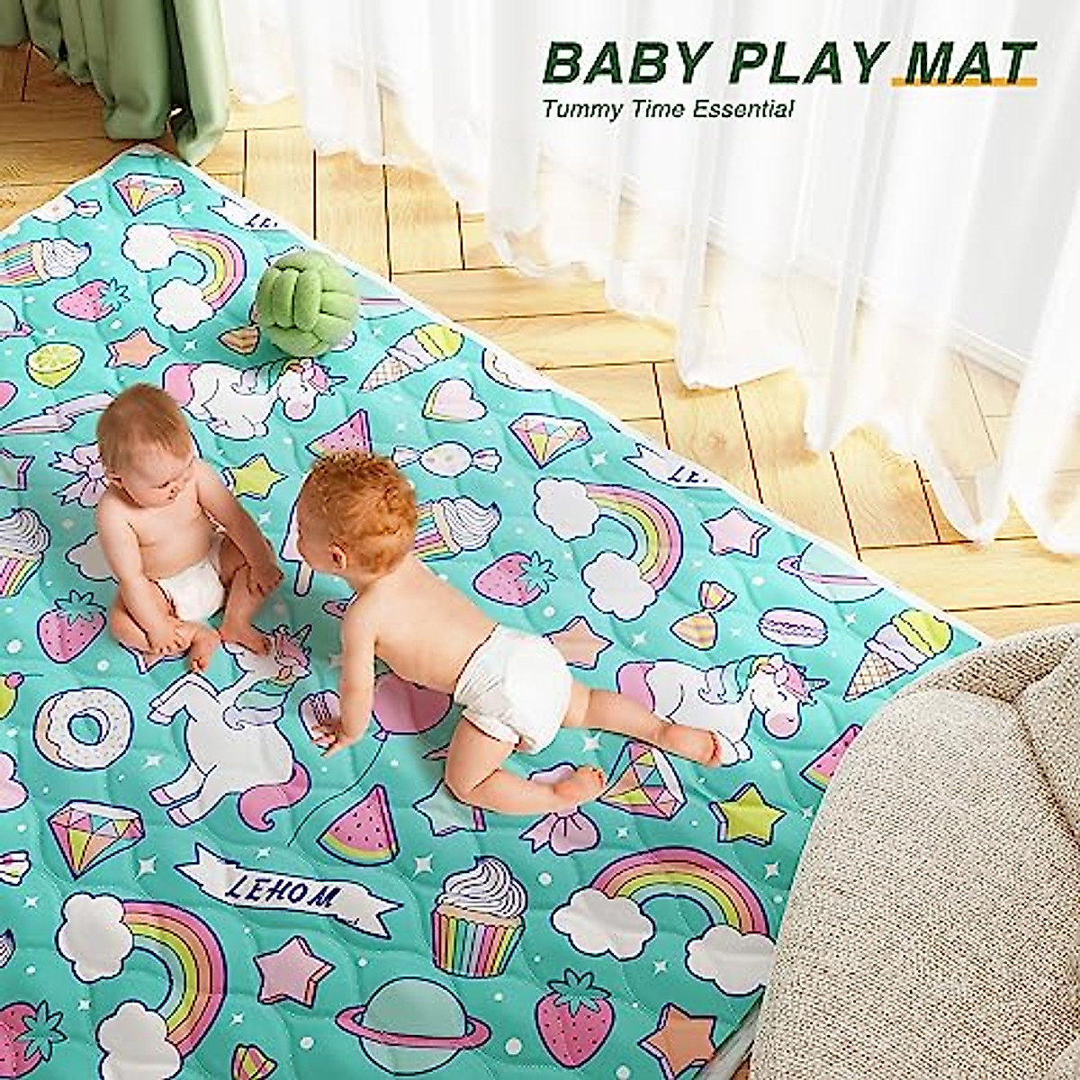 LEHOM Baby Play Mat 50" X 50" Baby Crawling Mat Thicken One-Piece Baby Playpen Playmat, Non-Slip Washable Baby Play Mat Baby Playmat Floor Mat for Infants Babies Toddlers Tummy Time Activity