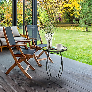 Patio Side Table Outdoor Mosaic Table Accent Coffee Table,Plant End Table Small Porch Colorful Butterfly Indoor,Round Glass Balcony Small Porch Plant Table Stands for Garden Patio Living Room 14 Inch