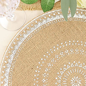 TABLECLOTHSFACTORY 4 Pack | Natural 15" Jute & White Braided Placemats, Rustic Round Woven Burlap Table Mats